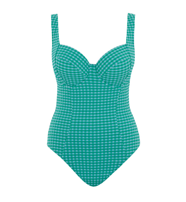 Panache Paloma Balcony Underwire Swimsuit (SW1720) - Green Gingham ...