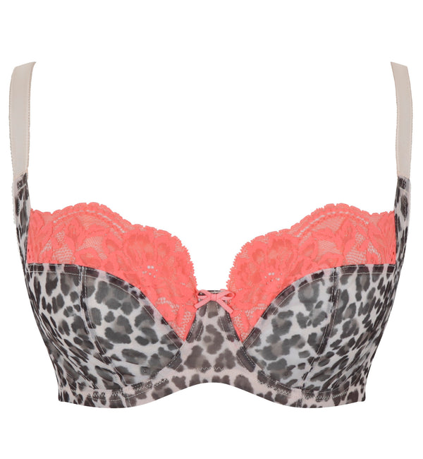 Panache Nina Balcony Underwire Bra (10941) - Leopard/Coral - Breakout Bras